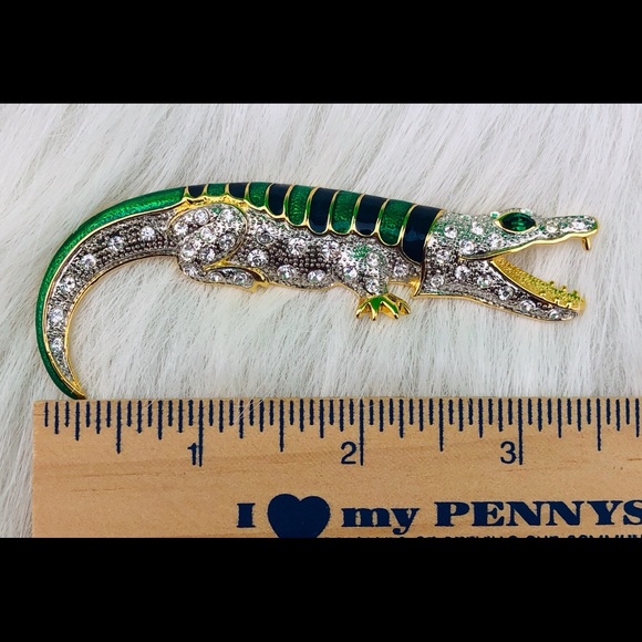 Jewelry | Gold Tone Blue And Green Crystal Alligator Brooch | Poshmark